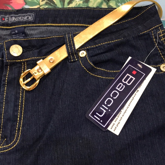 Baccini | Jeans | Baccini Capri Jeans With Shiny Gold Belt | Poshmark